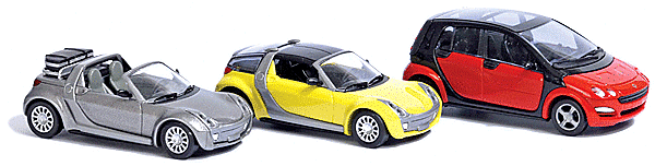 Busch - Smart Car Set - 1 Each Forfour (red), Roadster (yellow ...