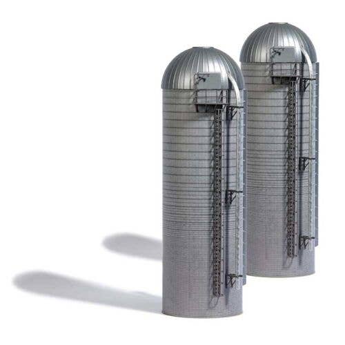 Busch - Tall Concrete Farm Silos - Kit - 2-15/16" 7.5cm Diameter x 9-5/ ...
