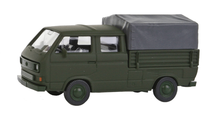 Wiking - Volkswagen T3 Crew-Cab Pickup Truck - Assembled - Army (green ...