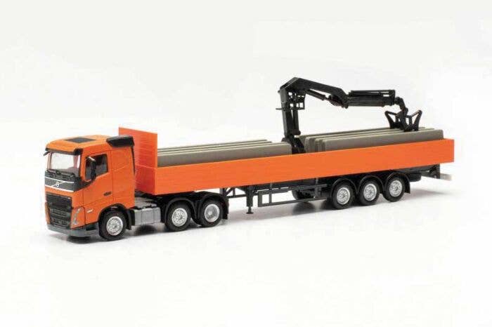 Herpa - Volvo FH Tractor with Low-Side Trailer, Crane and Barrier Load ...
