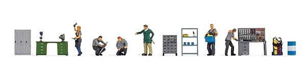 Noch - Workshop Figure Set - 6 Figures, 2 Workbenches, Toolboxes, Shelf ...